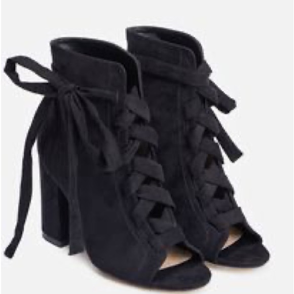 JustFab | Shoes | Justfab Lace Up Heeled Booties Black Suede | Poshmark
